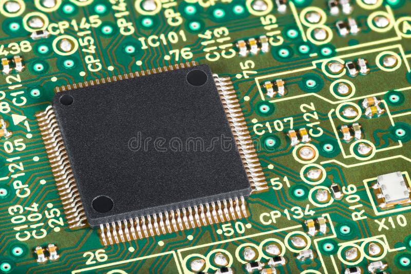Integrated Circuit, Resistors and Capacitor Soldered on PCB Stock Photo ...