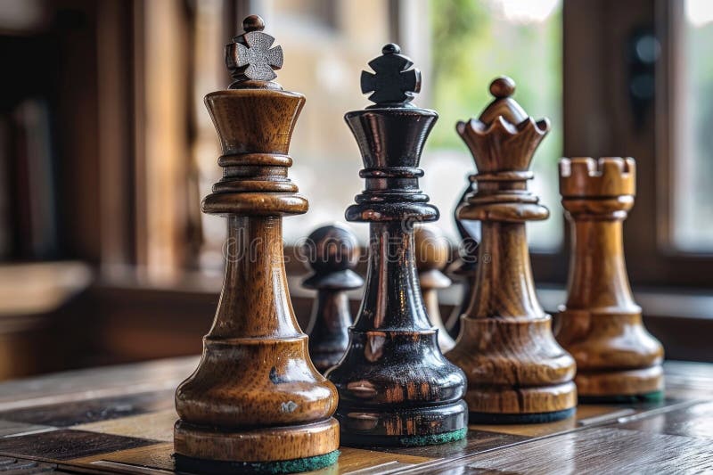 Close-Up of Intense Chess Game with Black and White Pieces in Strategic ...