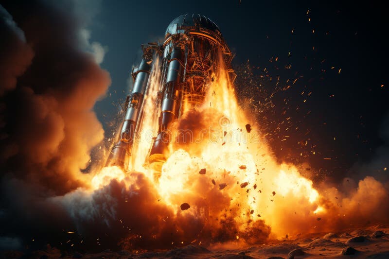 Close Up of Intense Rocket Engine Ignition with Powerful Flames during ...