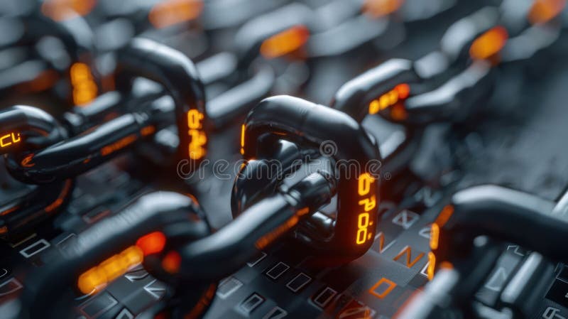 A Close-up of Interconnected Digital Chains with Glowing Elements ...