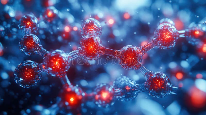 A Close-up of Interconnected Molecules Glowing Red and Blue in a High ...