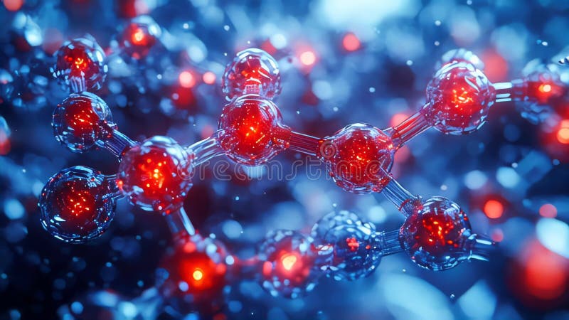 A Close-up of Interconnected Molecules Glowing Red and Blue in a High ...