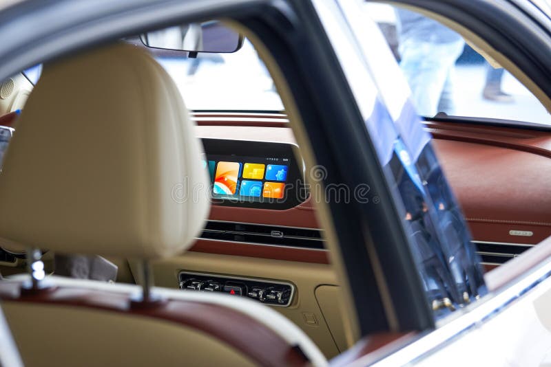 Close-up of the Interior and Center Console of a New Energy Electric ...