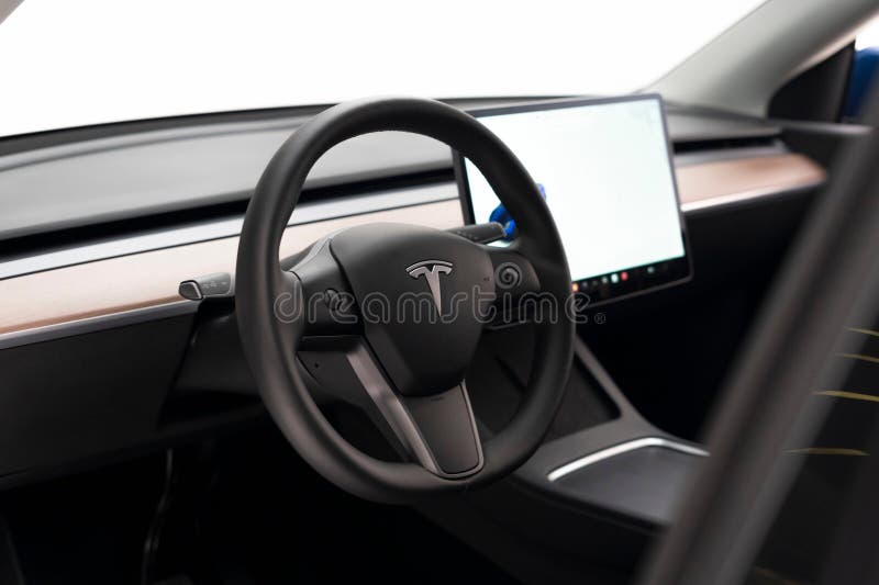 Close-up of an Interior Tesla Dashboard with a Sleek, Modern Black and ...