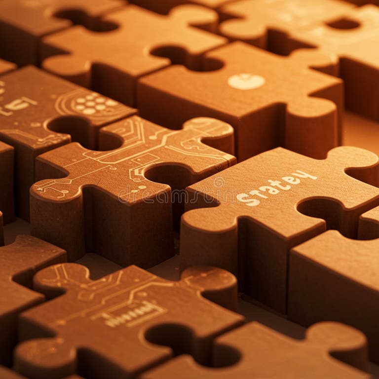 Close-up of Interlocking Cardboard Puzzle Pieces Featuring Digital ...