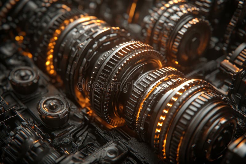 Close-up of Interlocking Gears with Warm, Golden Light Illuminating ...