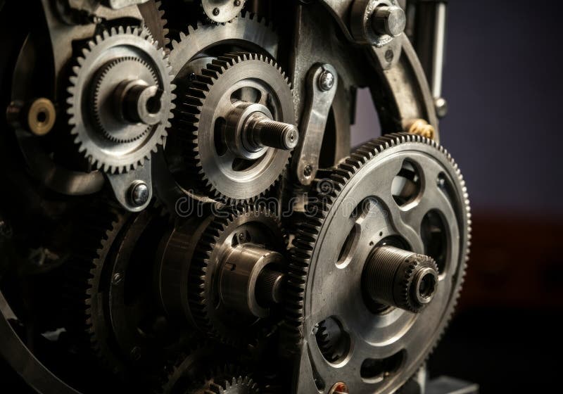 Close-up of Interlocking Industrial Gears in a Mechanical Apparatus ...