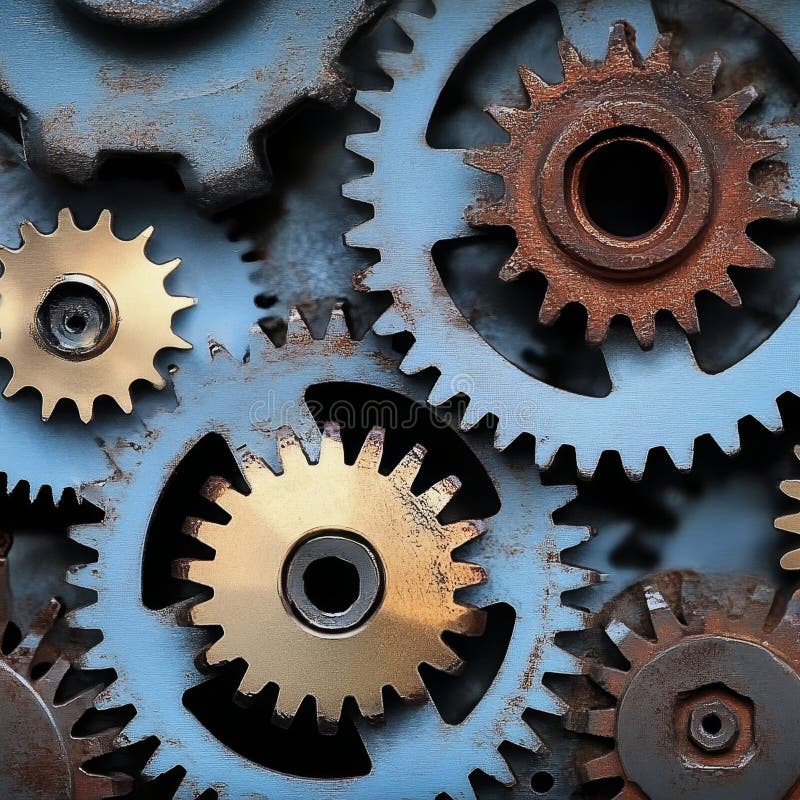 Close-Up of Interlocking Industrial Gears with Rusty Texture, Capturing ...