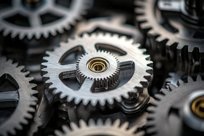Close Up of Interlocking Metal Gears. Stock Photo - Image of mechanical ...