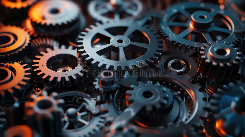 Close-up of Interlocking Metal Gears and Cogs, Industrial Machinery ...
