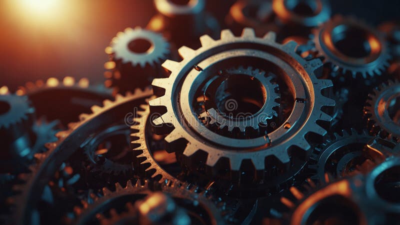 Close-Up of Interlocking Metal Gears and Cogs in Industrial Machinery ...