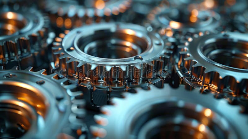 Close-up of Interlocking Metal Gears, Industrial Machinery Concept ... Close-up of Interlocking Metal Gears, Industrial Machinery Concept ...