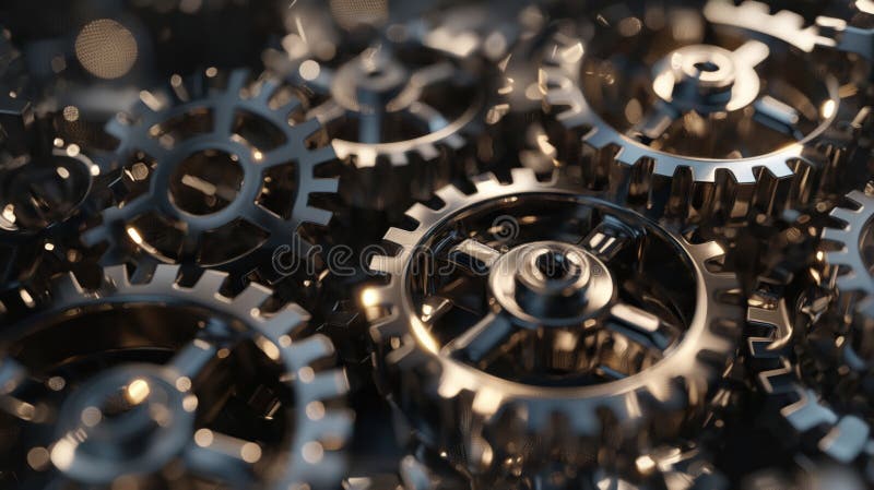 Close-up of Interlocking Metal Gears in Motion. the Image Showcases the ...