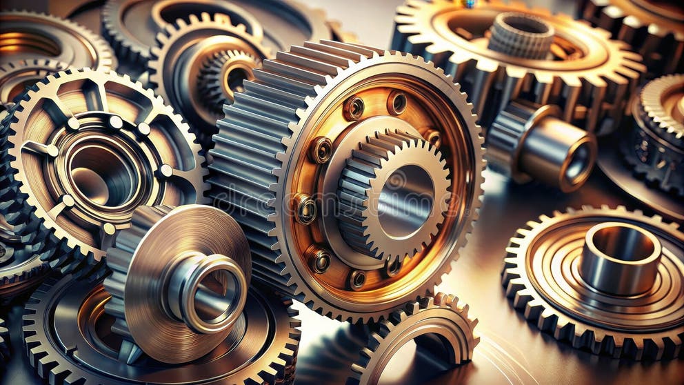 A Close-up of Interlocking Metallic Gears, Precision-engineered Components, Symbolizing ...