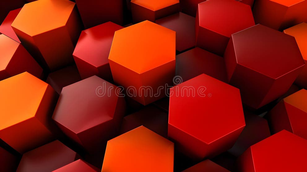 A Close-up of Interlocking Red and Orange Hexagonal and Cubic Shapes ...