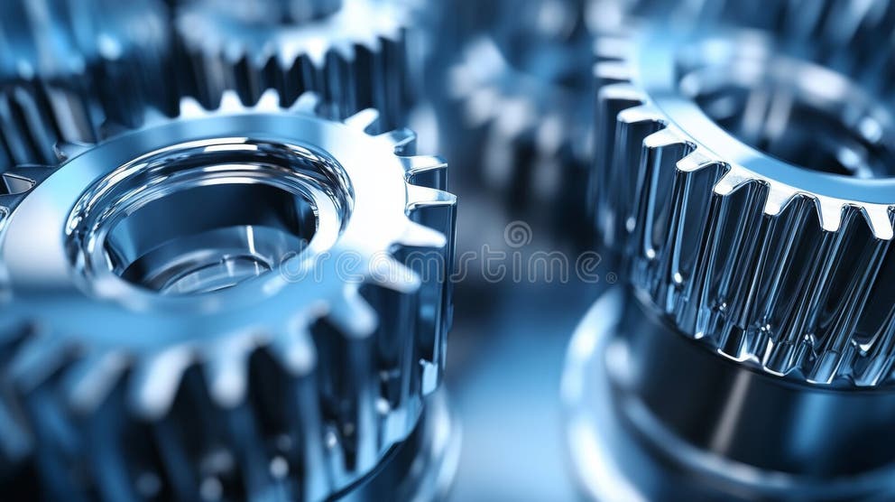 Close-Up of Interlocking Shiny Metallic Gears Engineering, Precision ...