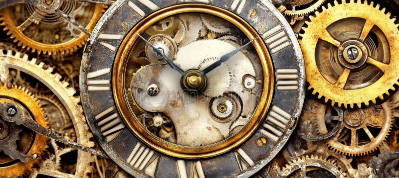 Close-up of Internal Clock Mechanism with Gears and Cogs, Revealing ...