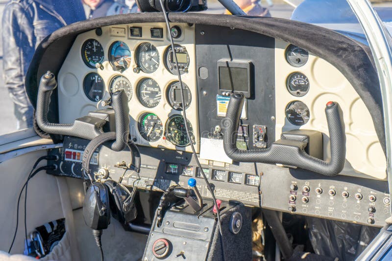 A Close-up of the Internal Dashboard Panel of a Small Aircraft Stock ...