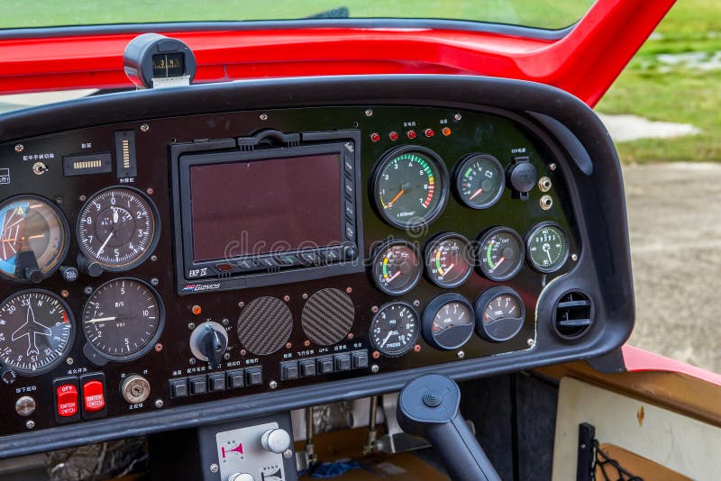 A Close-up of the Internal Dashboard Panel of a Small Aircraft ...