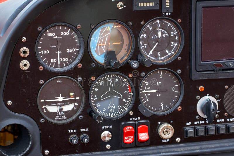A Close-up of the Internal Dashboard Panel of a Small Aircraft ...
