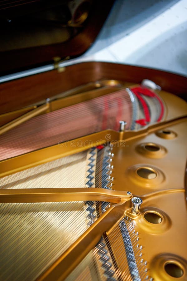 A Close-up of the Internal String Structure of a Top Grand Piano Stock ...