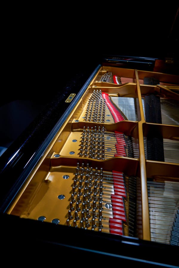 A Close-up of the Internal String Structure of a Top Grand Piano Stock ...