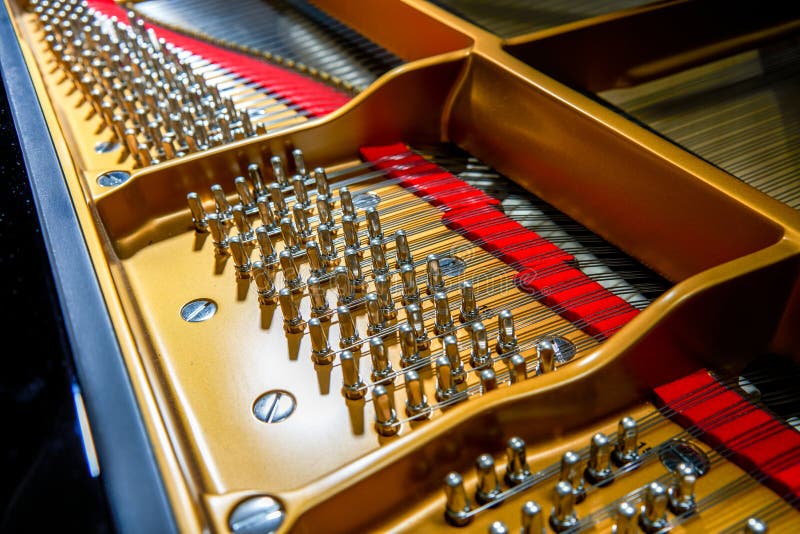 A Close-up of the Internal String Structure of a Top Grand Piano Stock ...