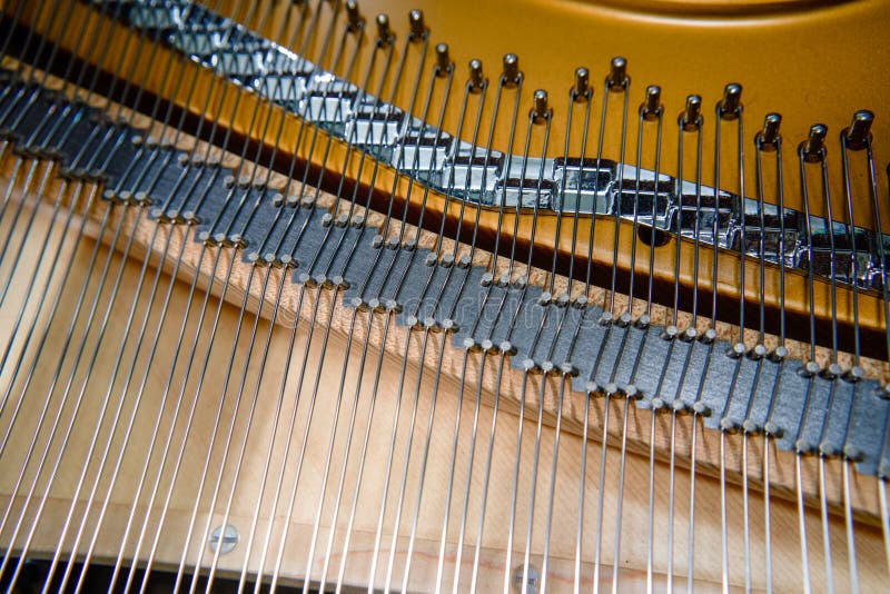 A Close-up of the Internal String Structure of a Top Grand Piano Stock ...