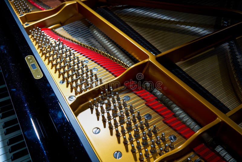 A Close-up of the Internal String Structure of a Top Grand Piano Stock ...