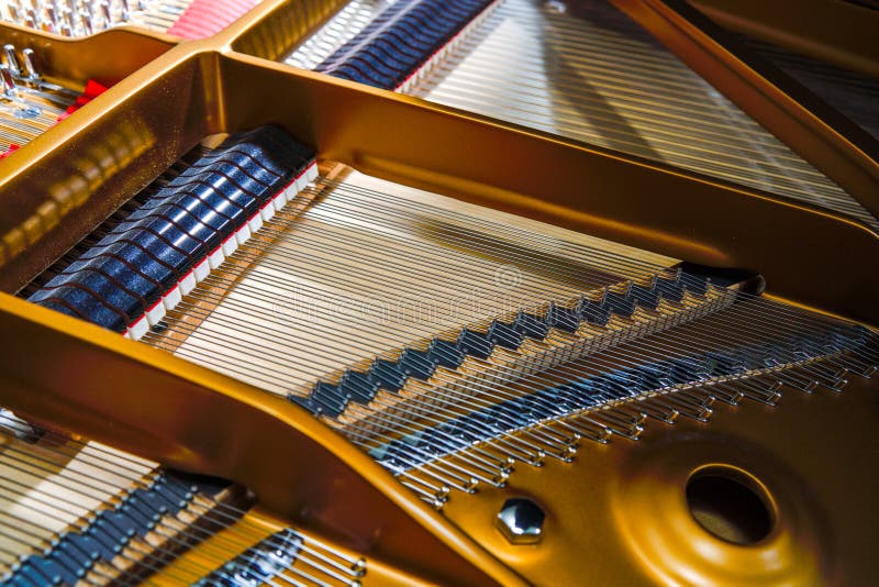 A Close-up of the Internal String Structure of a Top Grand Piano Stock ...