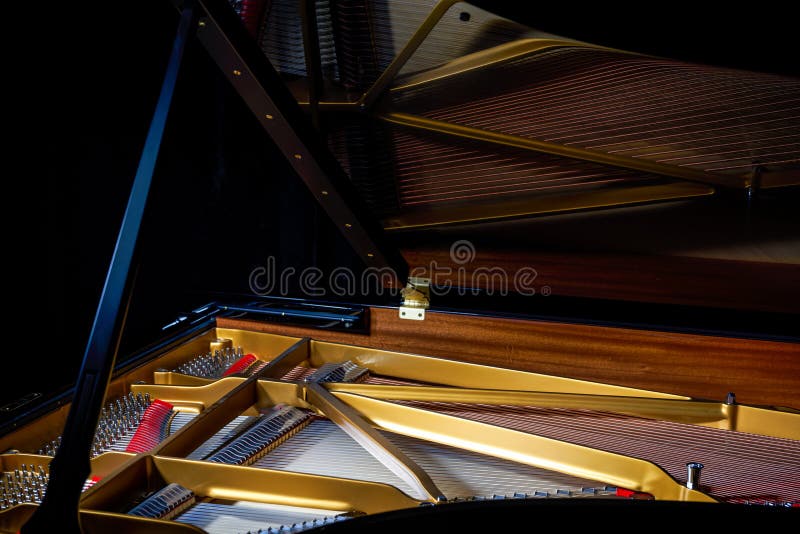 A Close-up of the Internal String Structure of a Top Grand Piano Stock ...