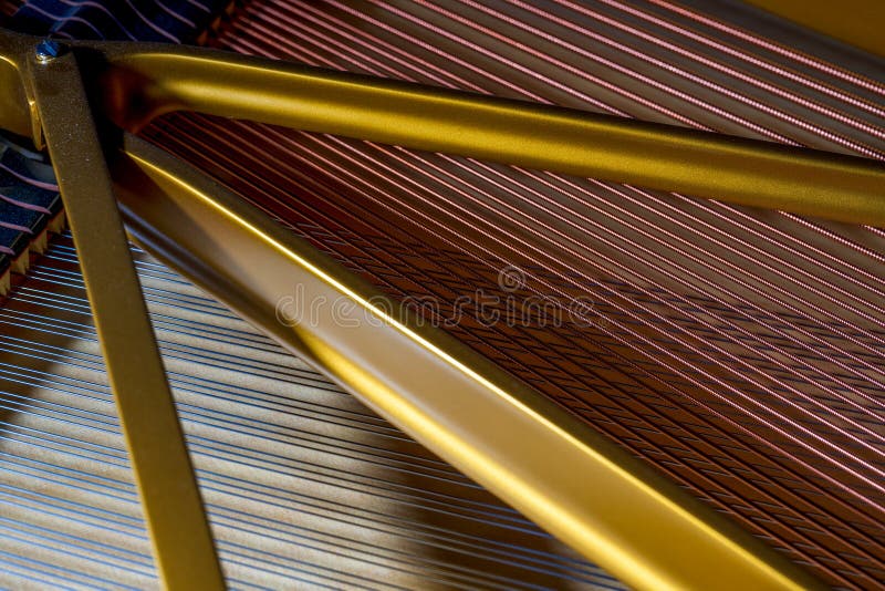 A Close-up of the Internal String Structure of a Top Grand Piano Stock ...