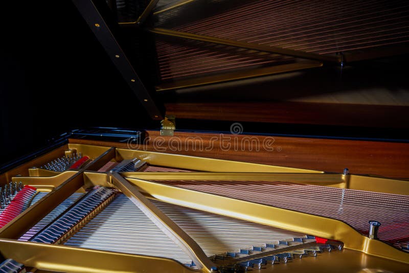 A Close-up of the Internal String Structure of a Top Grand Piano Stock ...