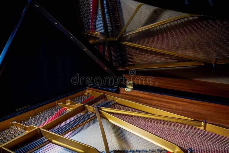 A Close-up of the Internal String Structure of a Top Grand Piano Stock ...