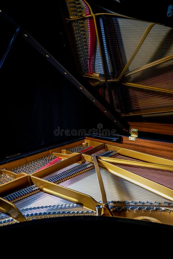 A Close-up of the Internal String Structure of a Top Grand Piano Stock ...