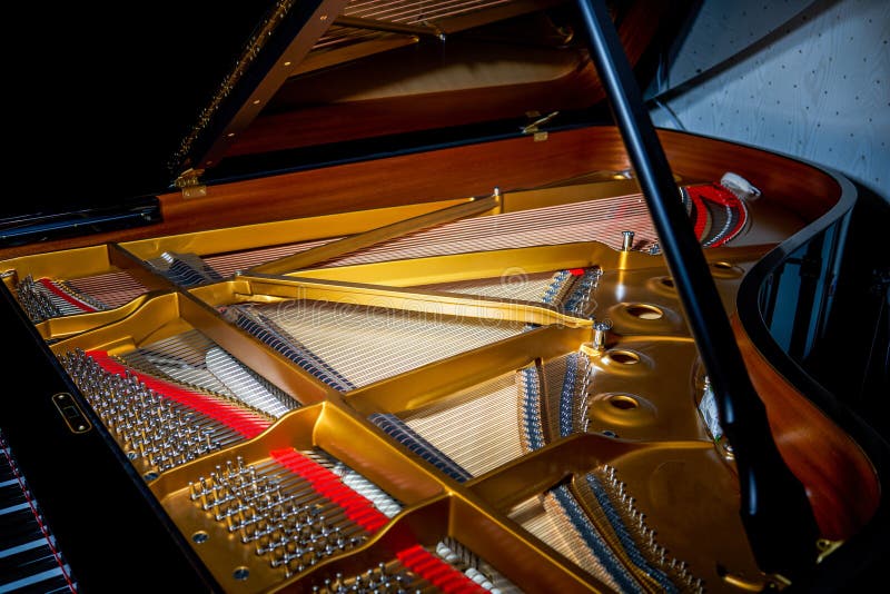 A Close-up of the Internal String Structure of a Top Grand Piano Stock ...