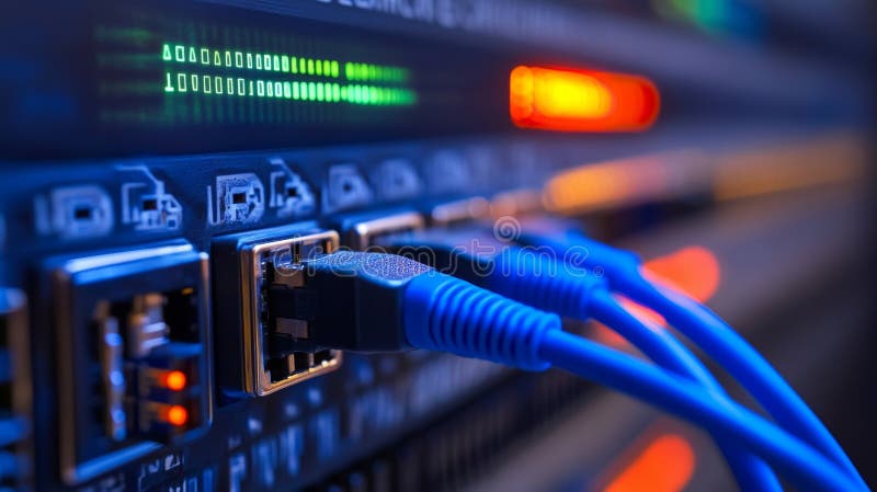 Close Up of an Internet Cable Connecting To a Network Switch with ...