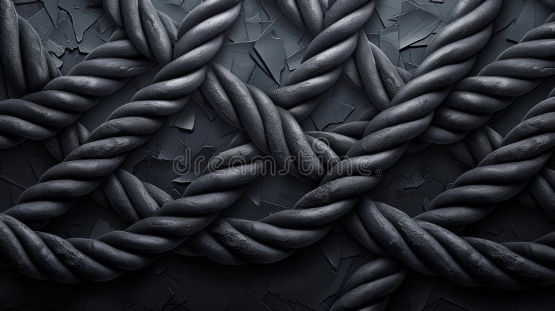 Close-up of Intertwined Black Ropes on Textured Background, Creating an ...