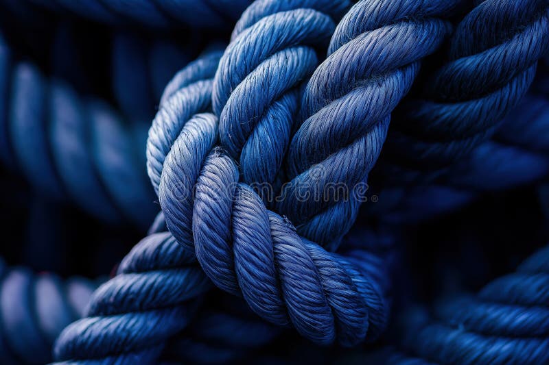 Close Up of Intertwined Blue Marine Ropes in a Textured Knot Stock ...