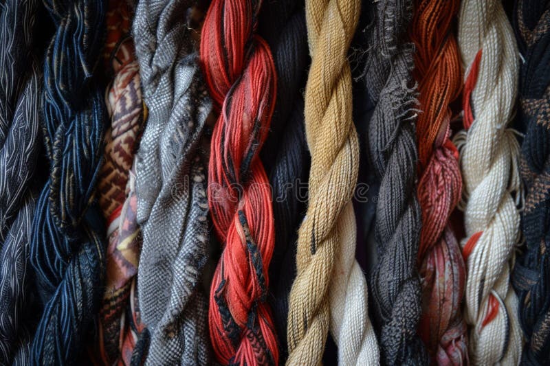Closeup of Intertwined Fabric Strands of Various Textures and Colors ...
