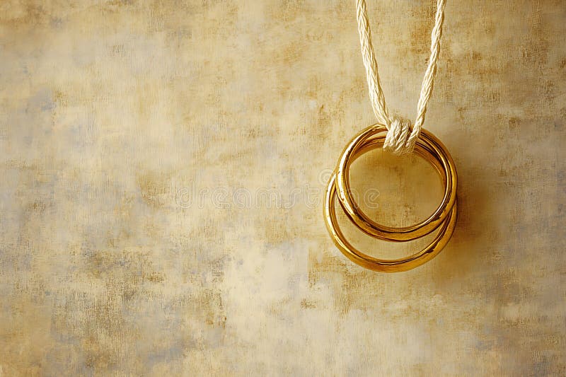 Close-up of Intertwined Gold Wedding Rings Hanging on Rope Stock ...