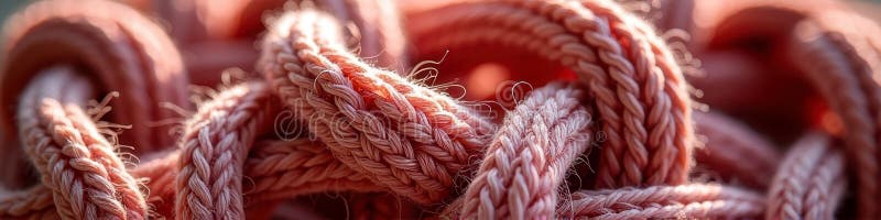 Close-up of Intertwined Pink Rope Fibers with Detailed Texture Stock ...