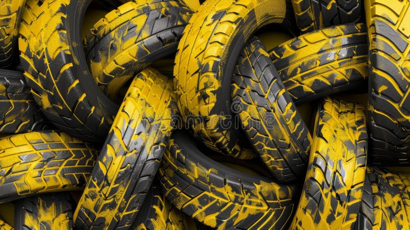 Artistic Pattern with Painted Tires in Yellow and Black, Showcasing ...