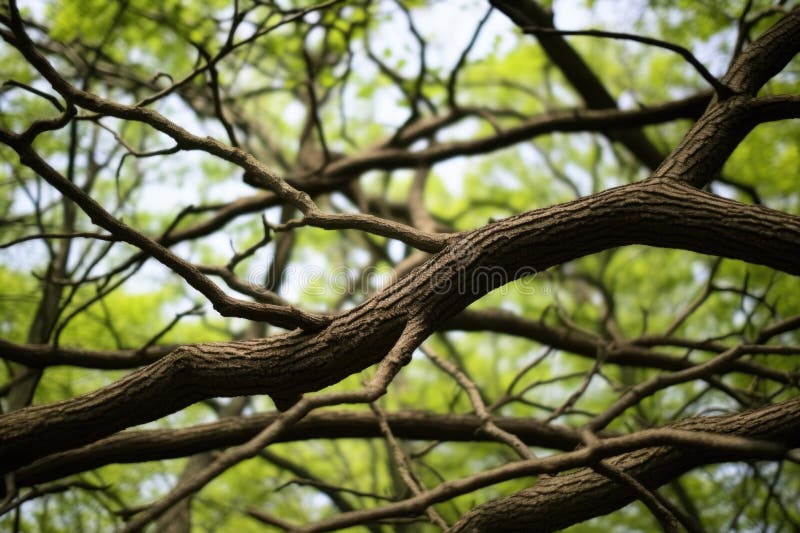 Close-up of Intertwined Tree Branches in a Forest Stock Illustration ...