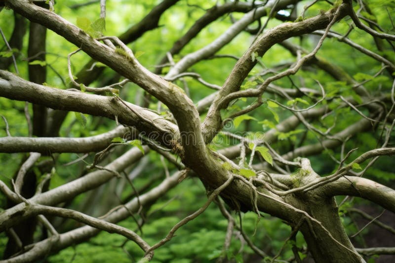 Close-up of Intertwined Tree Branches in a Forest Stock Image - Image ...