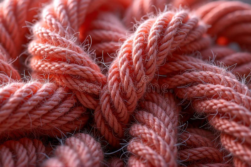 Close-up of Interwoven Pink Cotton Ropes Displaying Complex Textures ...