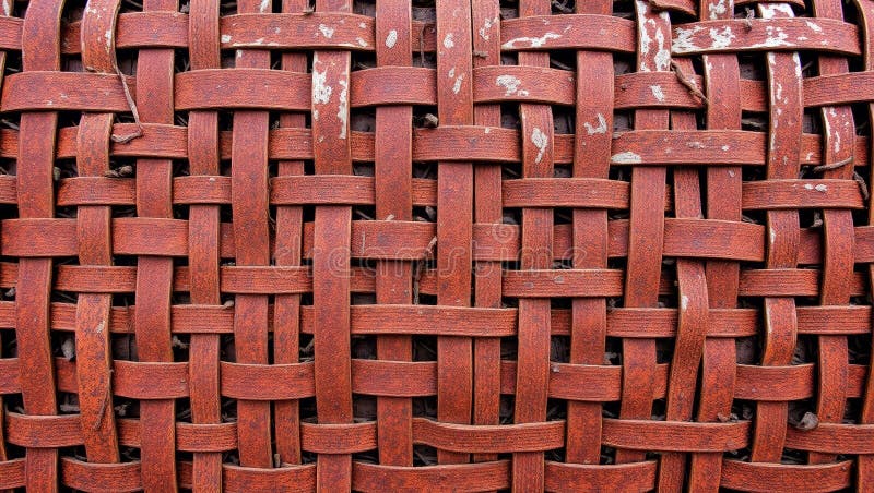 Close-up of Interwoven Red Strips Creating Textured Basket Weave ...