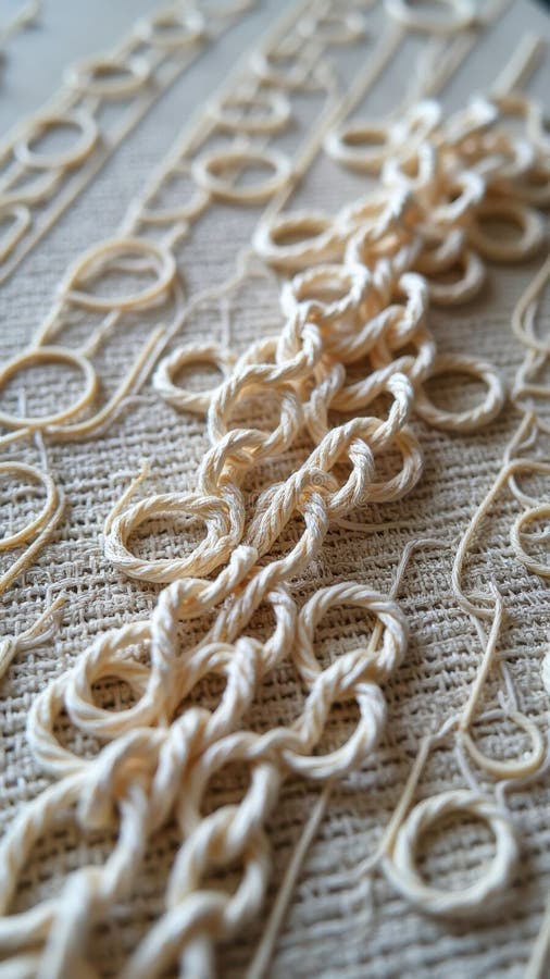 Close-up of Intricate Beige Rope Pattern on Textured Fabric Surface ...