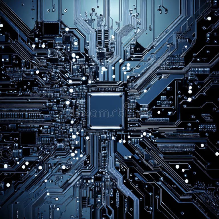 Close-up of Intricate Blue Circuit Board with Central Processing Unit ...