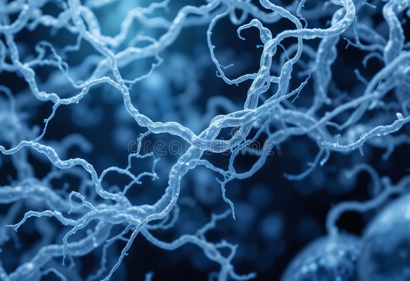 Close-up of Intricate Blue Microbial Structures Resembling Tangled ...